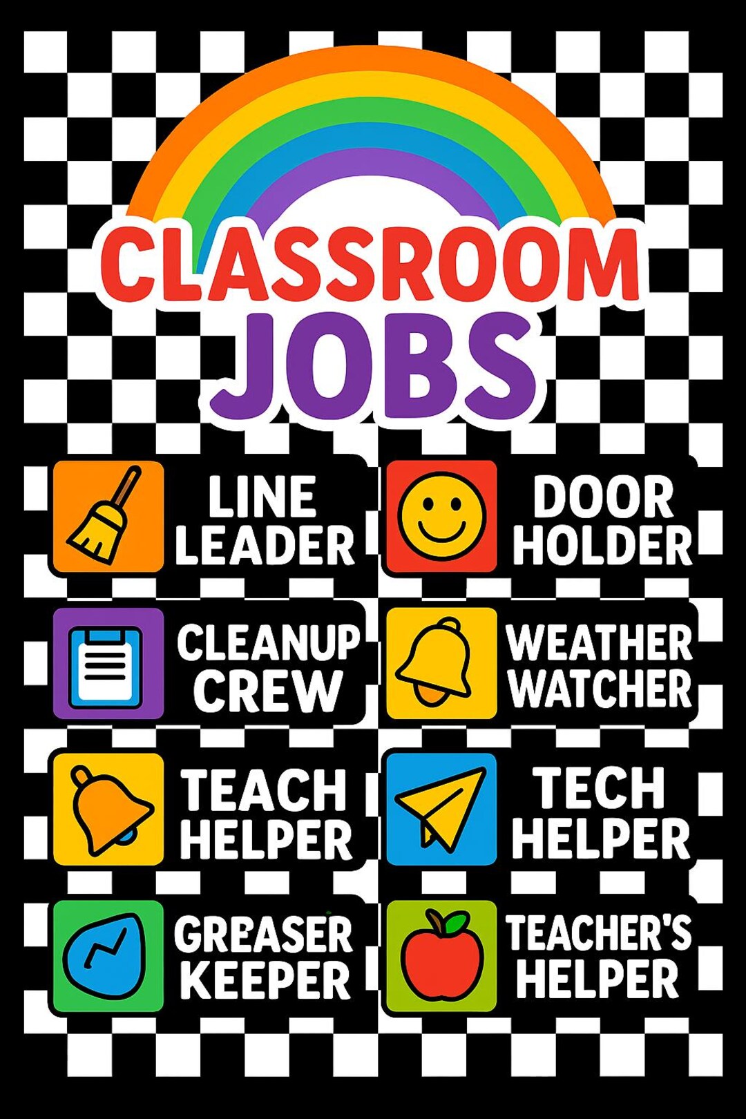Classroom Jobs Poster & Cards | Rainbow Checker Classroom Decor ...