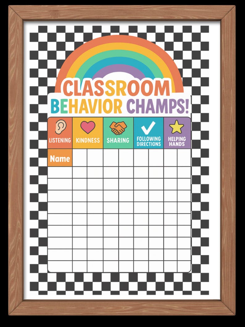 Rainbow Checkered Classroom Behavior Chart, Teacher Decor, Digital ...