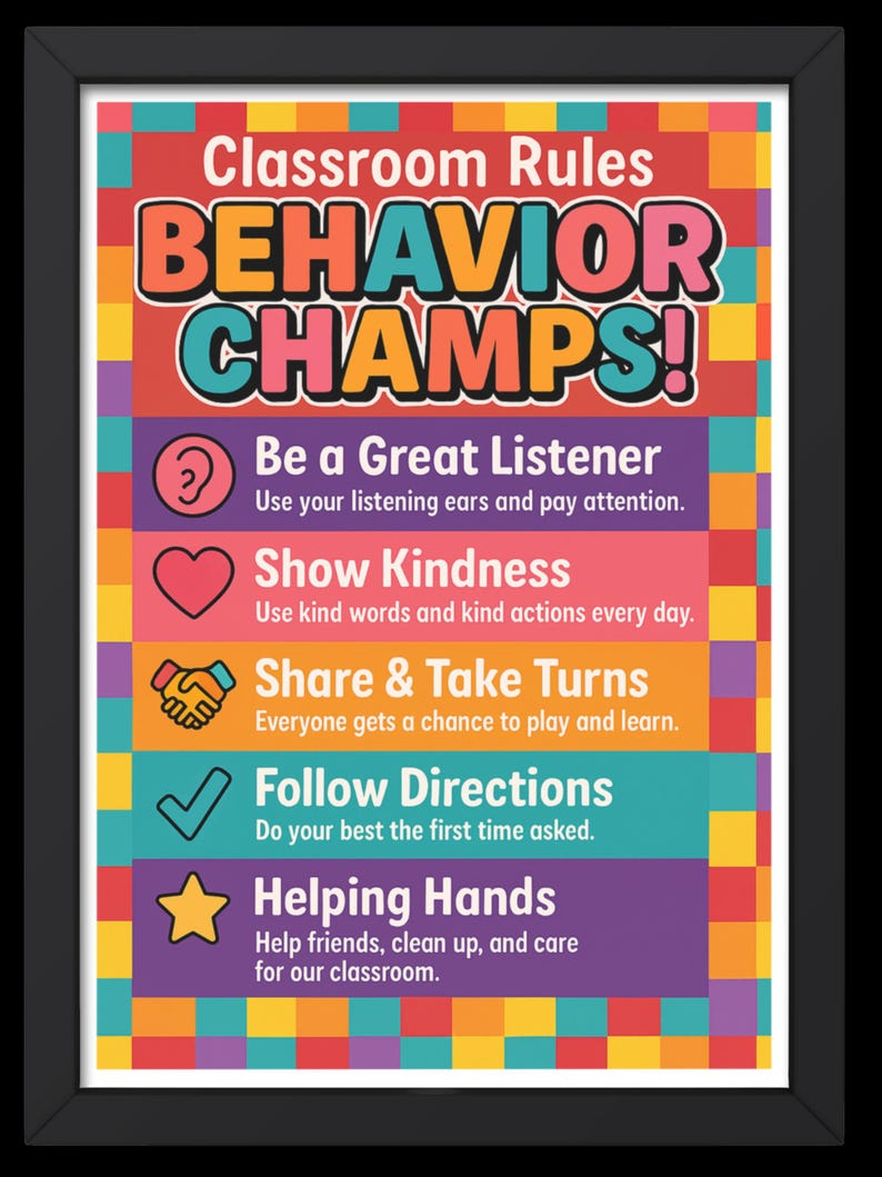 Classroom Rules Poster Checker Rainbow | Digital Download | Teacher's ...