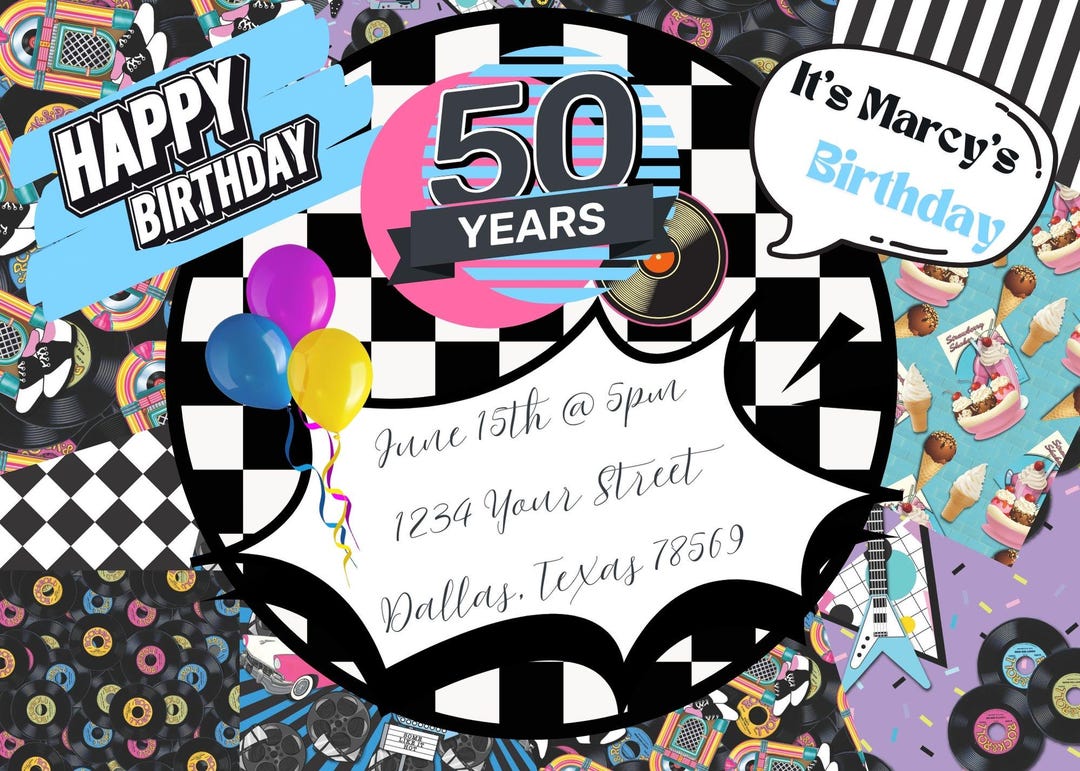 Retro 50th Birthday Printables • Vintage Party Decor • Digital Download ...