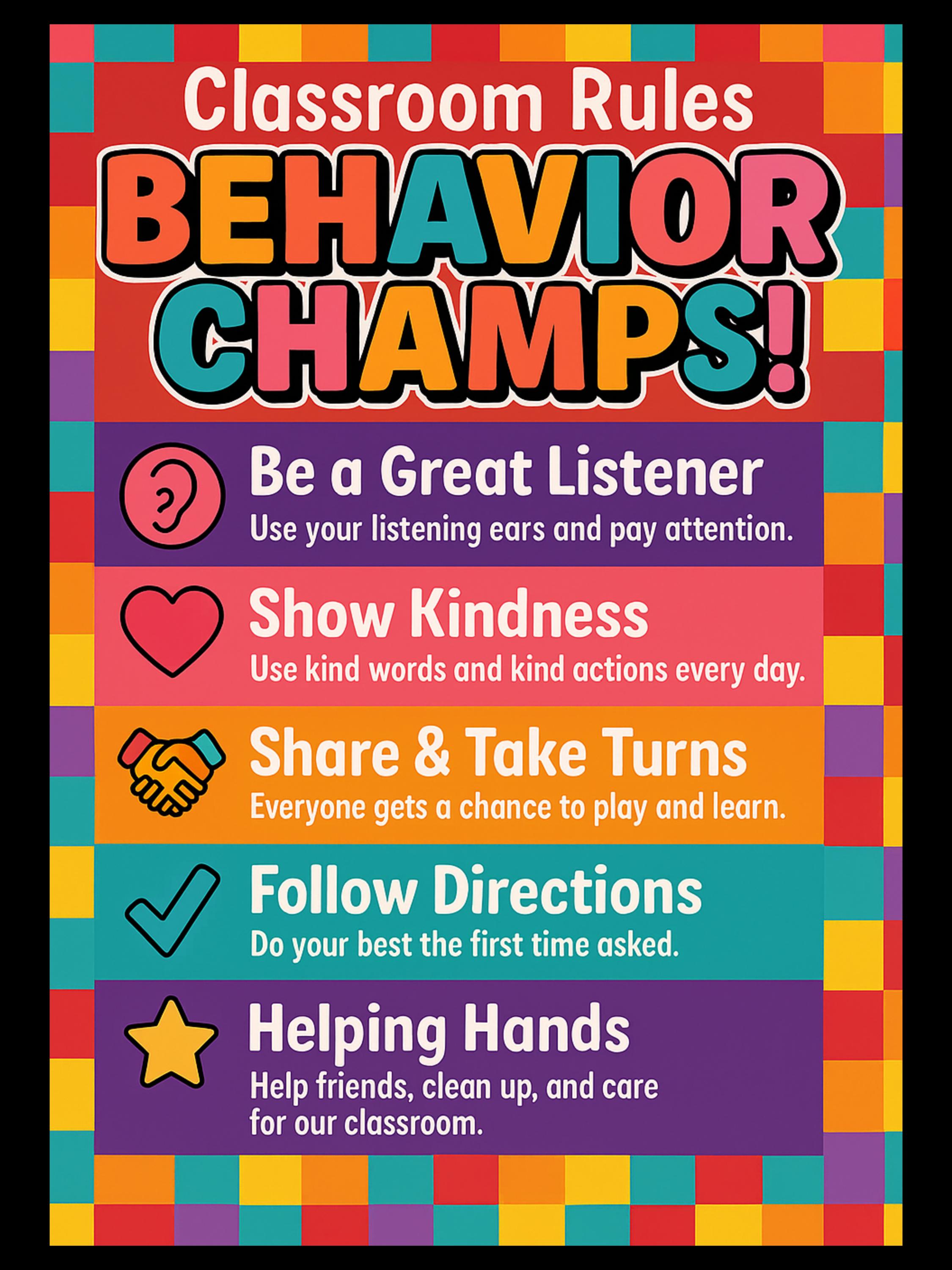 Classroom Rules Poster Checker Rainbow | Digital Download | Teacher's ...