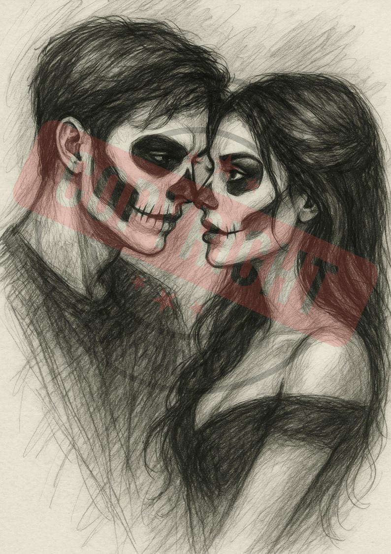 Gothic Skull Couple Print: Edgy Halloween Wall Art (digital Download ...
