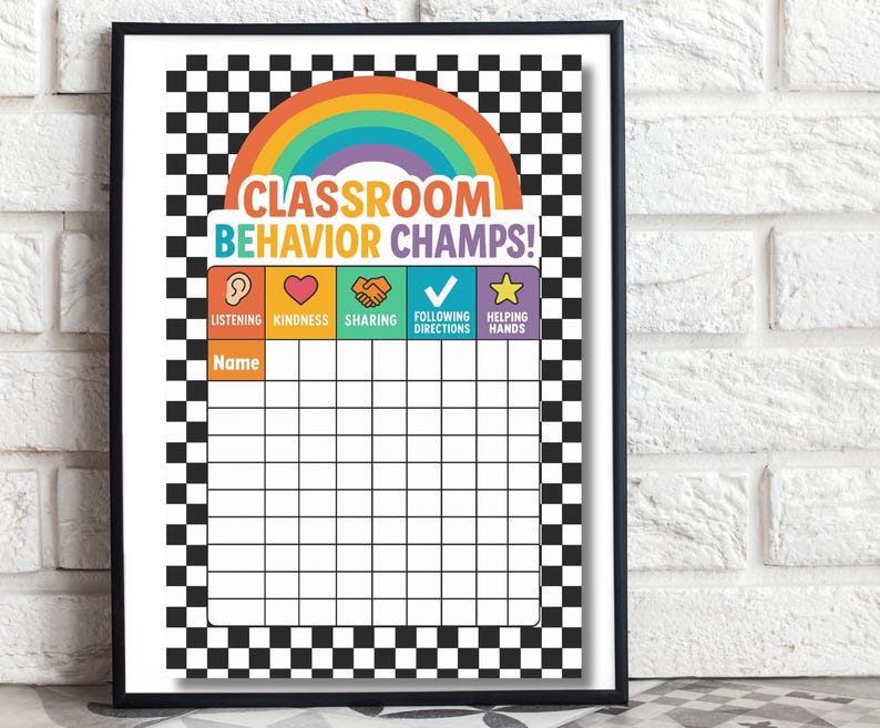 Rainbow Checkered Classroom Behavior Chart, Teacher Decor, Digital ...