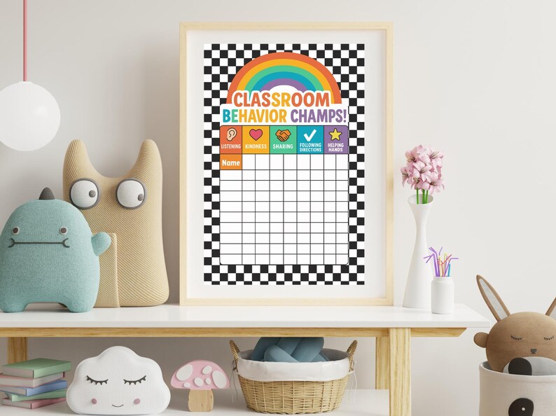 Rainbow Checkered Classroom Behavior Chart, Teacher Decor, Digital ...