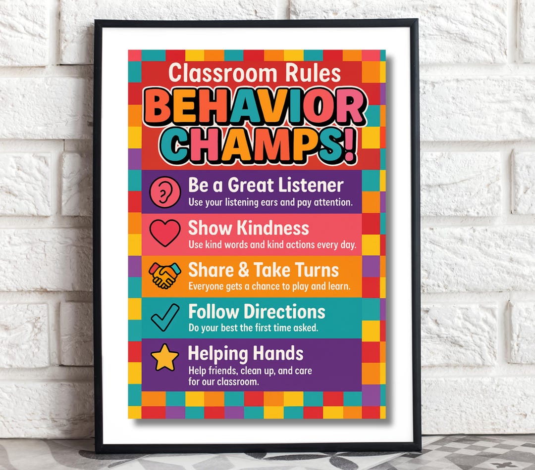 Classroom Rules Poster Checker Rainbow | Digital Download | Teacher's ...