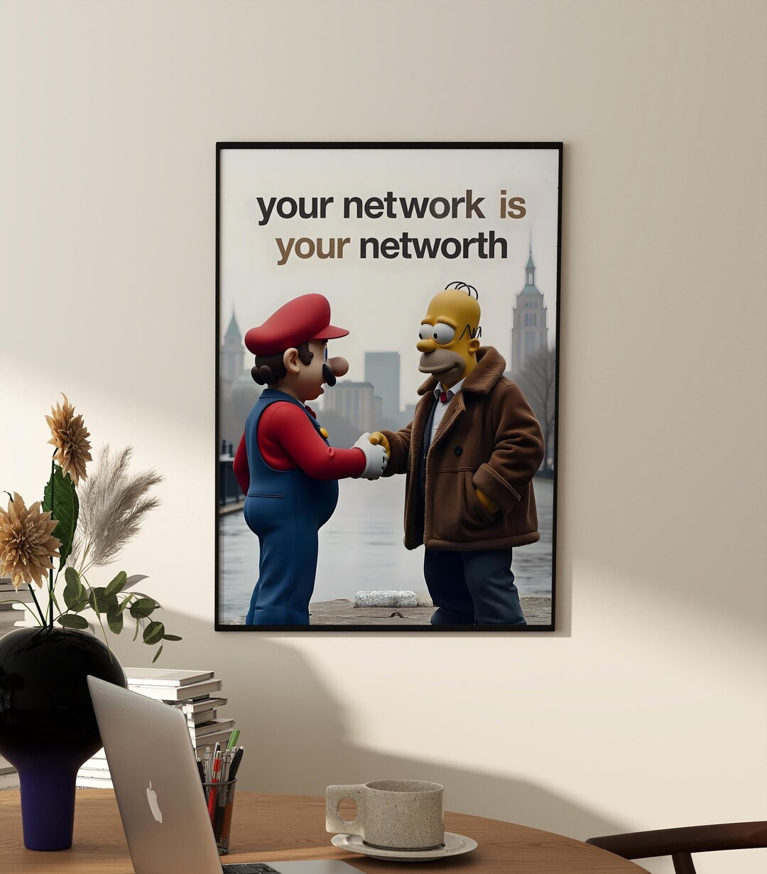 Super Mario & Homer Simpson Net-worth/network Motivational Art Work ...
