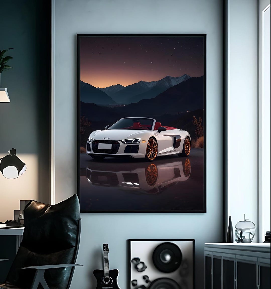 Audi R8 White in Mountains Supercar Wall Art, Home Decor, Game Room ...