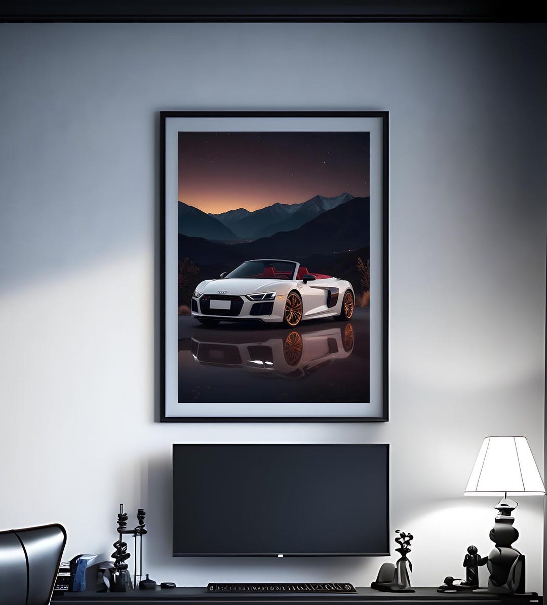 Audi R8 White in Mountains Supercar Wall Art, Home Decor, Game Room ...