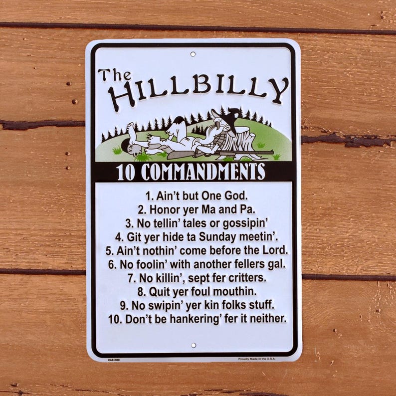 Hillbilly 10 Commandments Sign Funny Metal Religious Christian Tin Wall ...