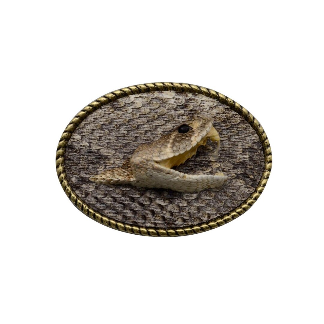 Eastern Diamondback Rattlesnake Head Hook&loop Men's Belt Buckle Real ...