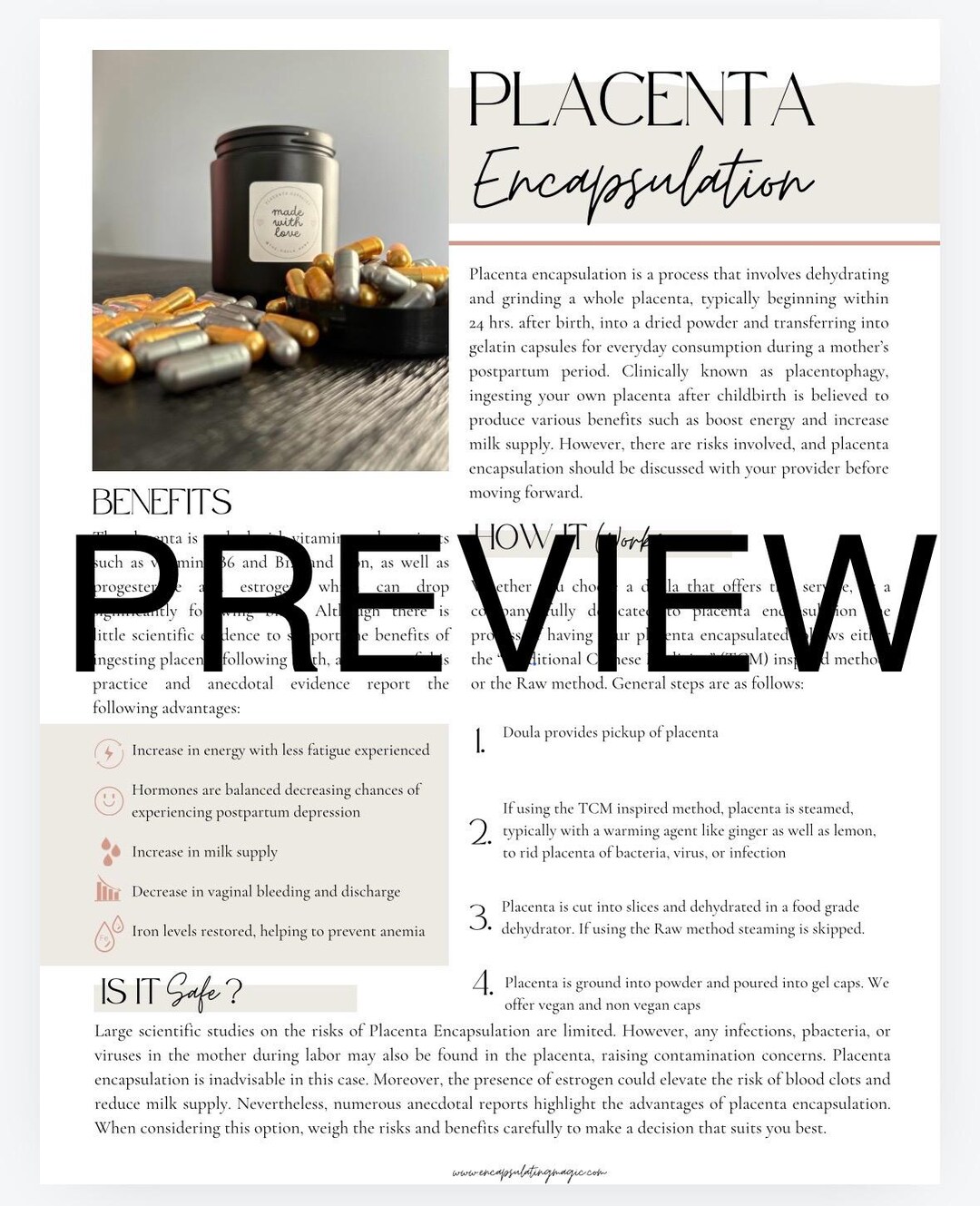 Placenta Encapsulation Information Sheet - Etsy