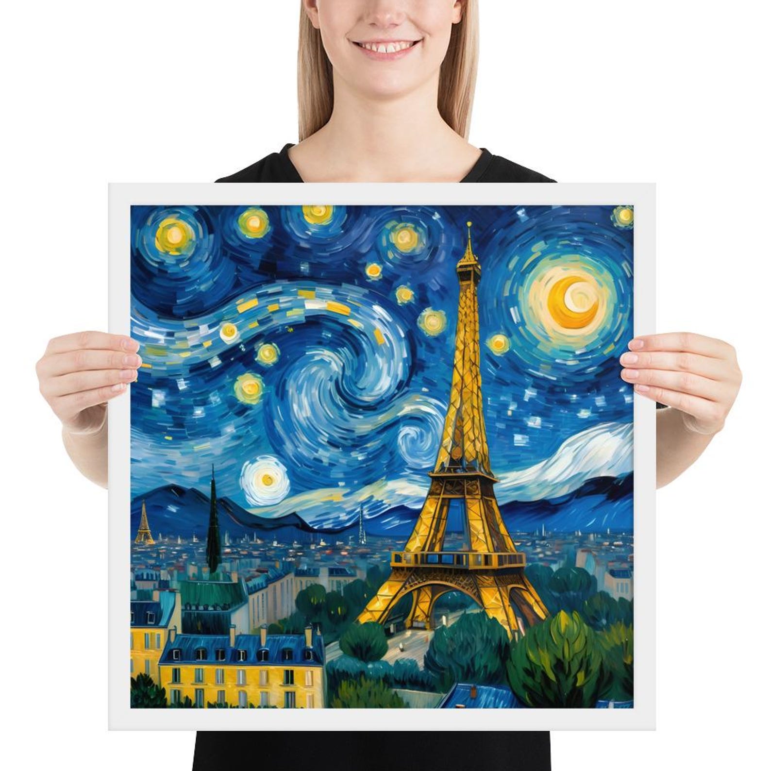 Art Print, Van Gogh Parody Starry Night in Paris Eiffel Tower, Framed ...