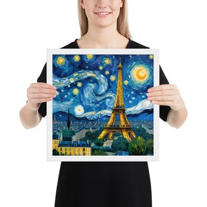 Art Print, Van Gogh Parody Starry Night in Paris Eiffel Tower, Framed ...
