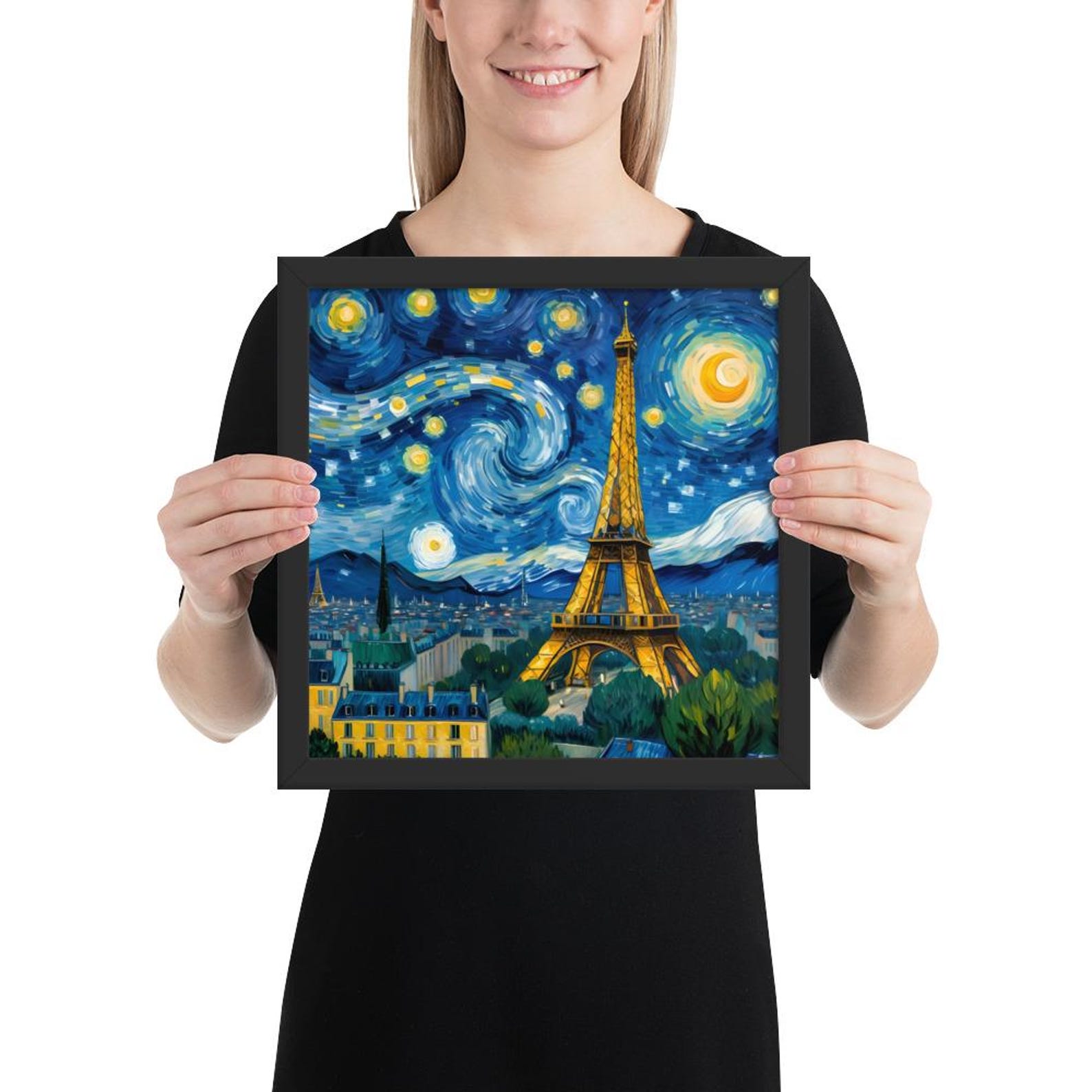 Art Print, Van Gogh Parody Starry Night in Paris Eiffel Tower, Framed ...