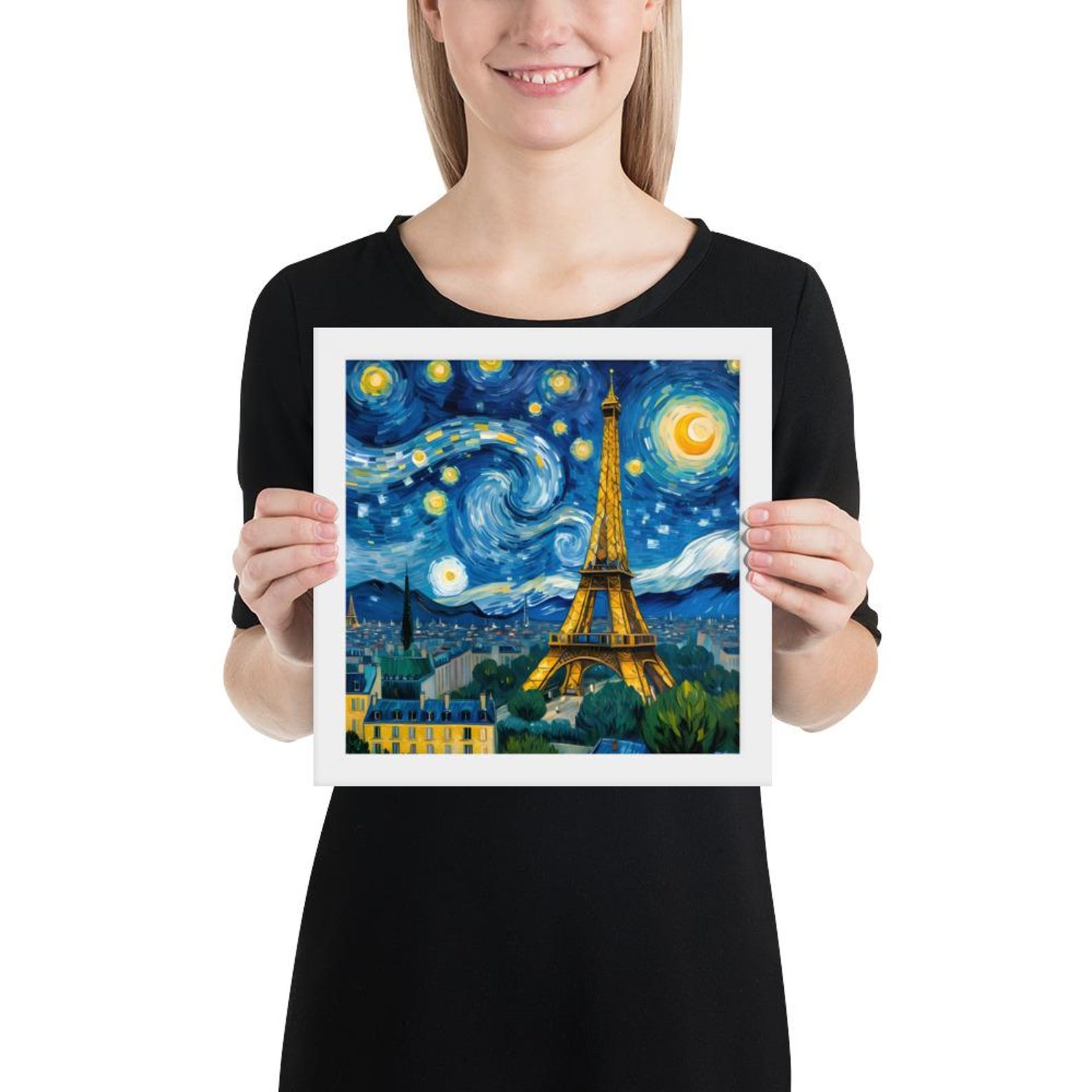 Art Print, Van Gogh Parody Starry Night in Paris Eiffel Tower, Framed ...