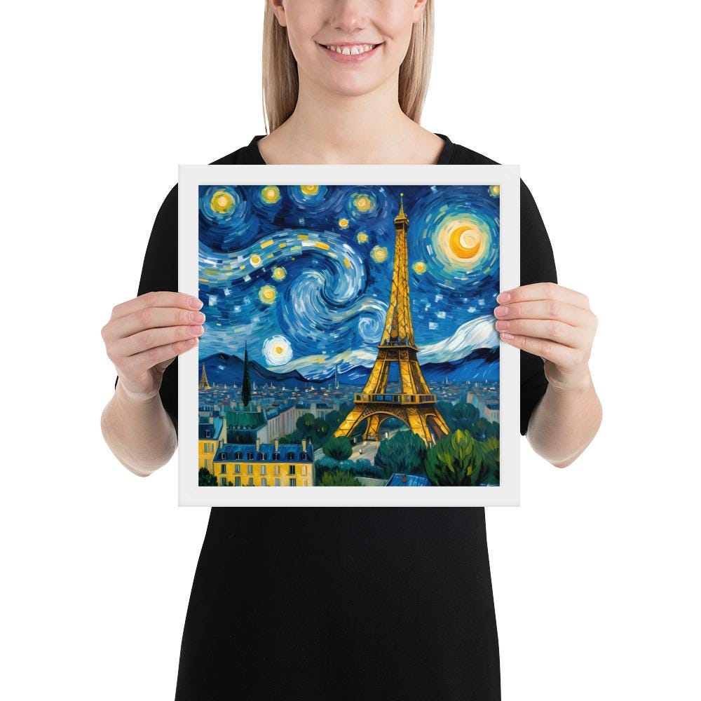 Art Print, Van Gogh Parody Starry Night in Paris Eiffel Tower, Framed ...