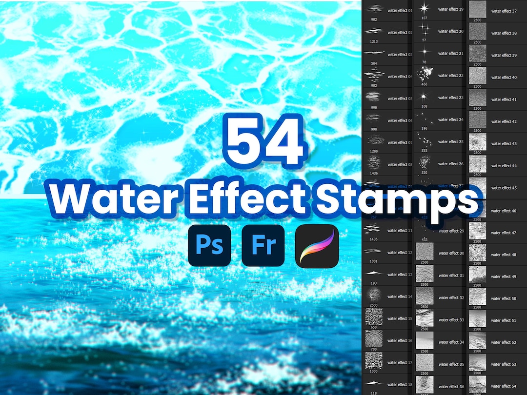54 Water Effect Procreate & PS Stamps | Procreate Stamp and Brush ...