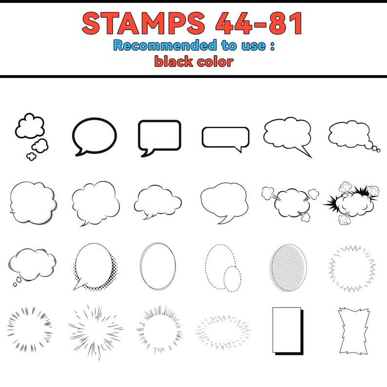 100 Manga Speech Bubble Stamps: Procreate & Photoshop (digital Download ...