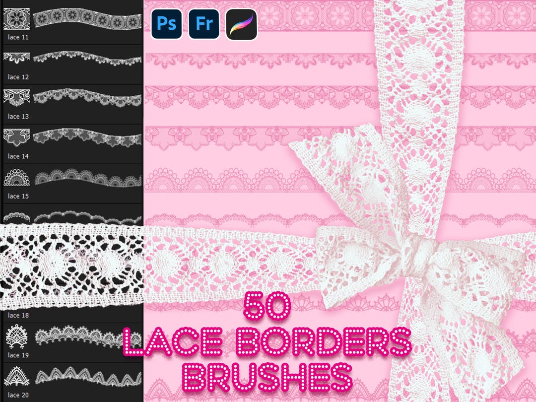 50 Lace Borders Brushes: Procreate & Photoshop Stamps (digital Download ...