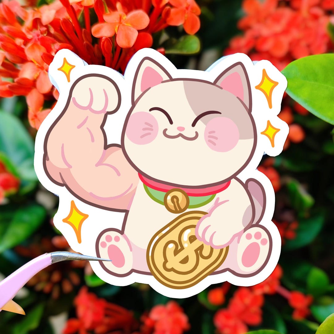 ORIGINAL DESIGN | Lucky Cat Sticker | Kawaii Maneki Neko Sticker ...