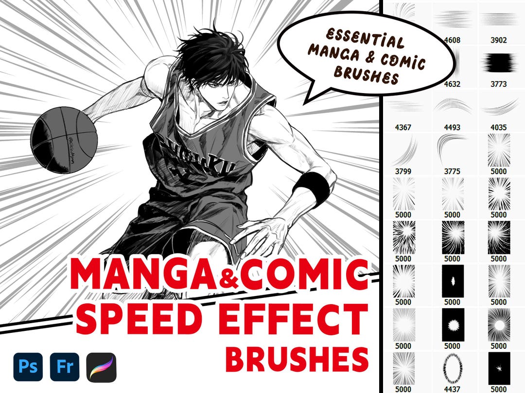 Manga Comic Speed Effect Brushes for Procreate & PS (digital Download ...