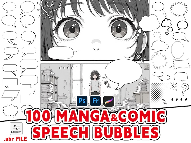 100 Manga Speech Bubble Stamps: Procreate & Photoshop (digital Download ...