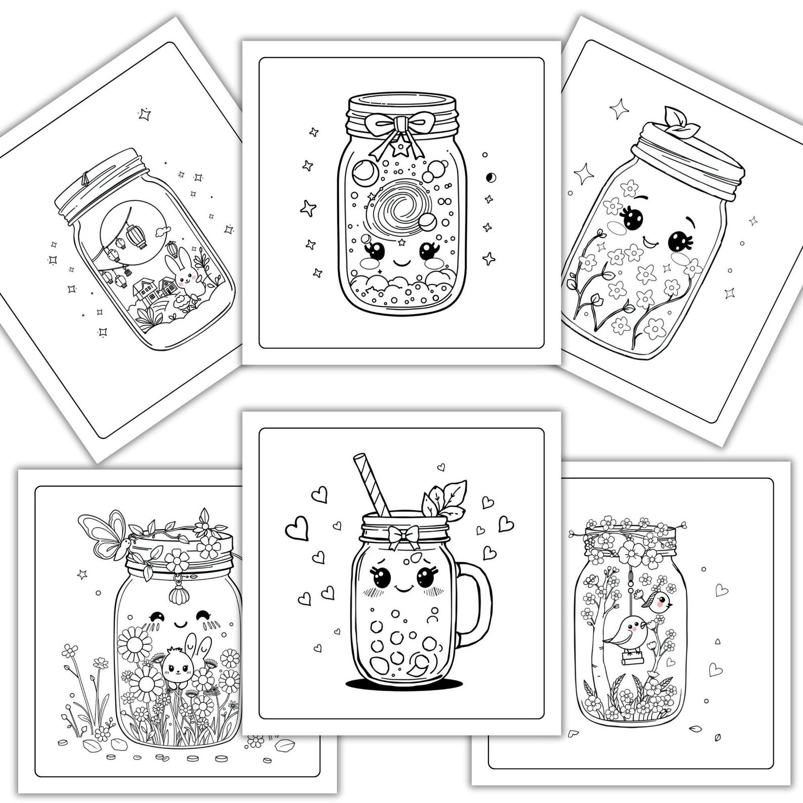 Bold and Easy Coloring Book: Simple & Cute Kawaii Jar Designs for ...