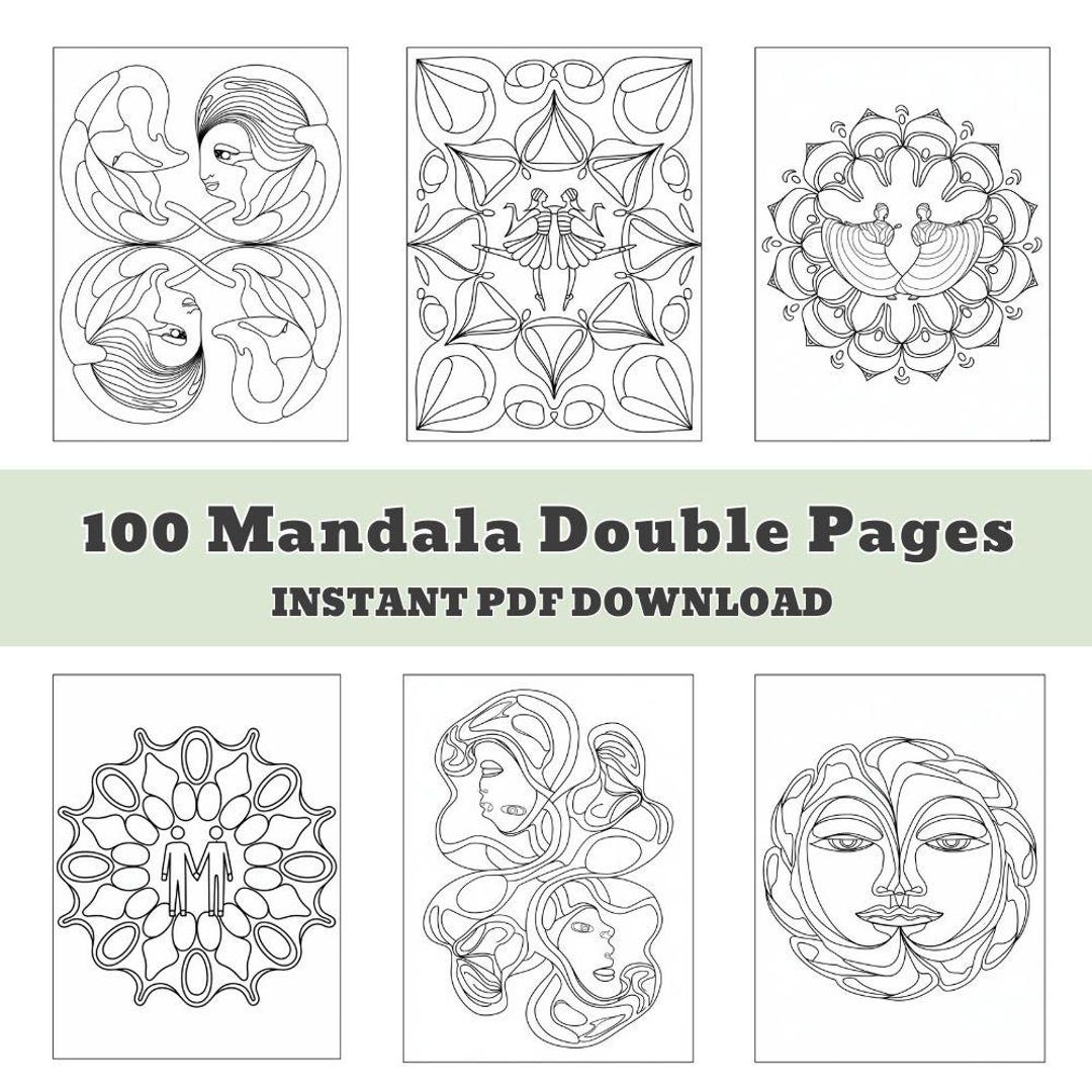 100 Mandala Double Coloring Pages - Coloring Pages for Adults and Kids ...