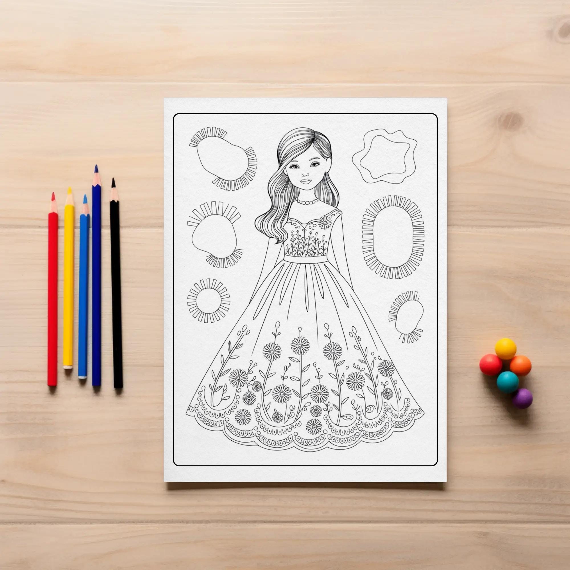 Elegant Woman With Flowers Coloring Page | Printable Portrait for ...