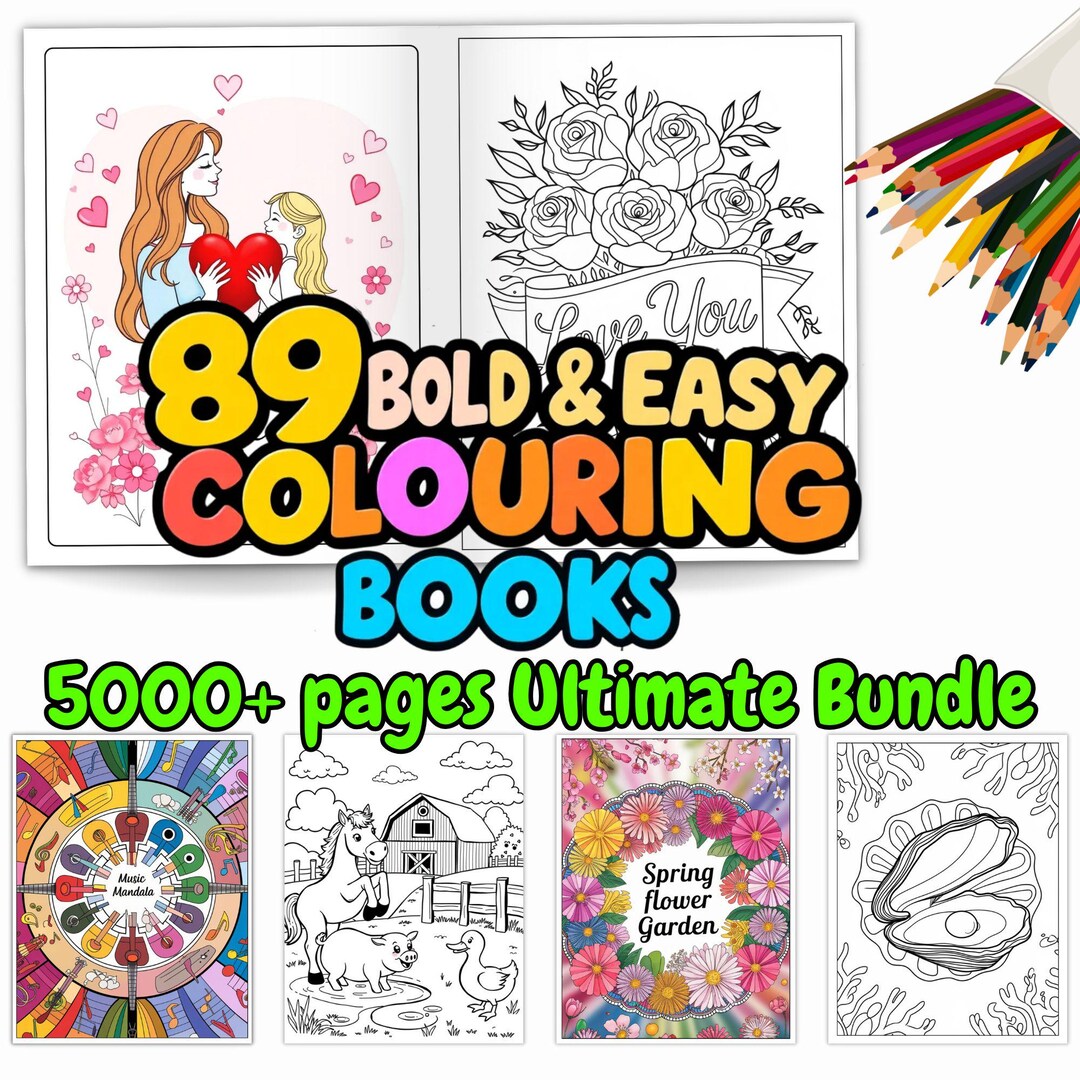 5000+ Coloring Pages Mega Bundle - 89+ Coloring Books - Bold and Easy ...