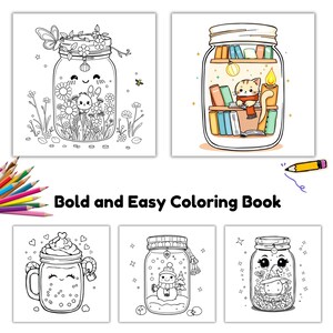 Bold and Easy Coloring Book: Simple & Cute Kawaii Jar Designs for ...