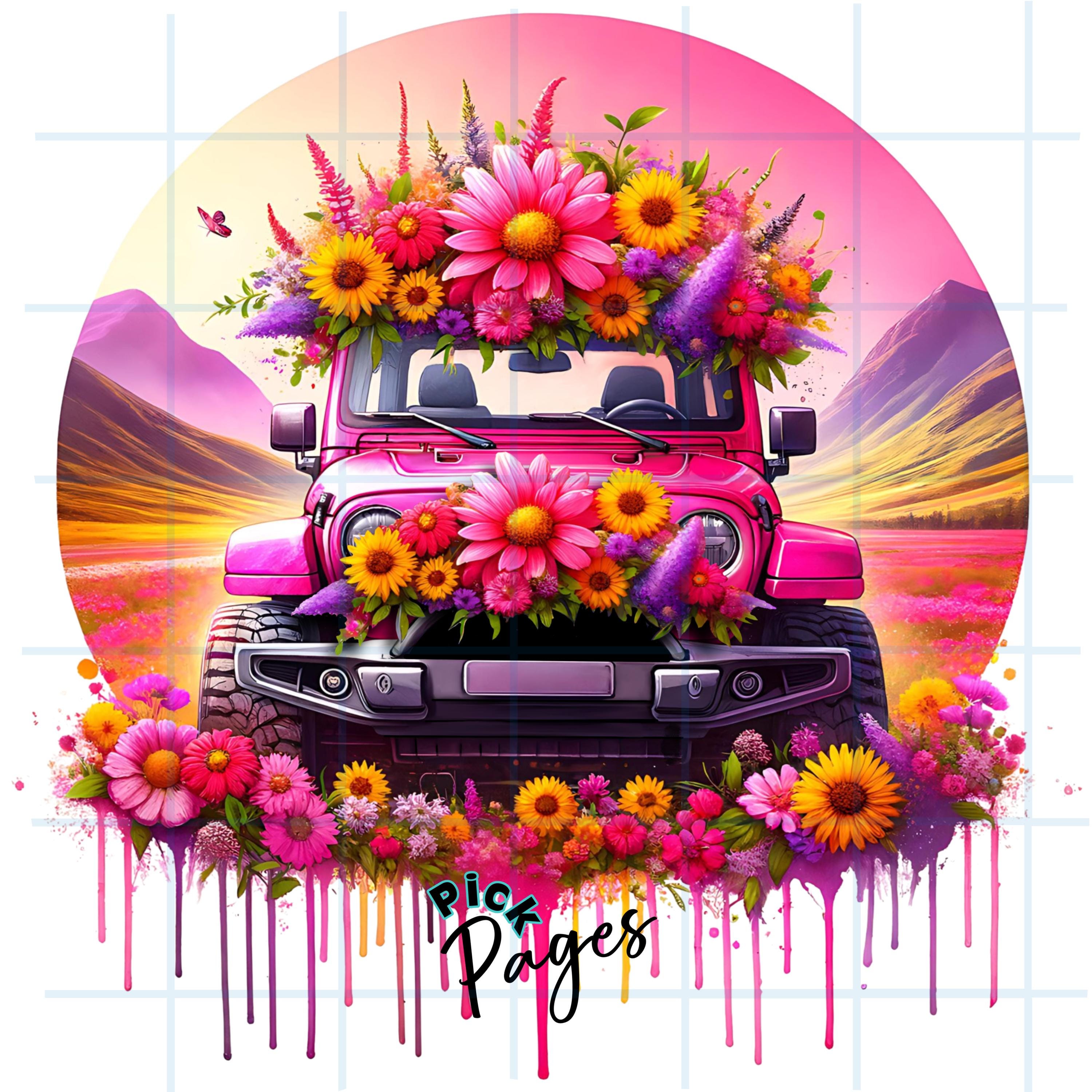 Pink 4x4 With Flowers, Bright Pink off Road Vehicle Png, Pink 4x4 Png ...