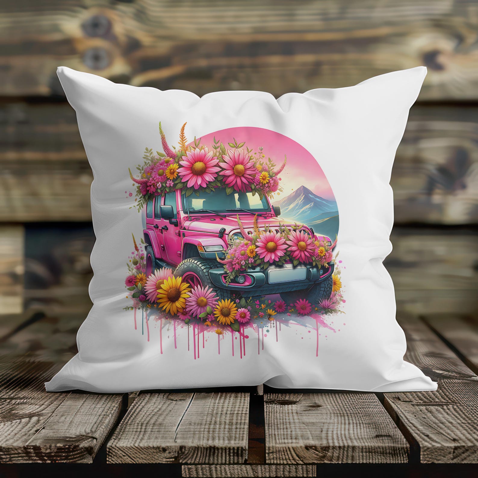 Pink off Road 4x4 Png, Pink 4x4 With Flowers Png, Bright Pink off Road ...