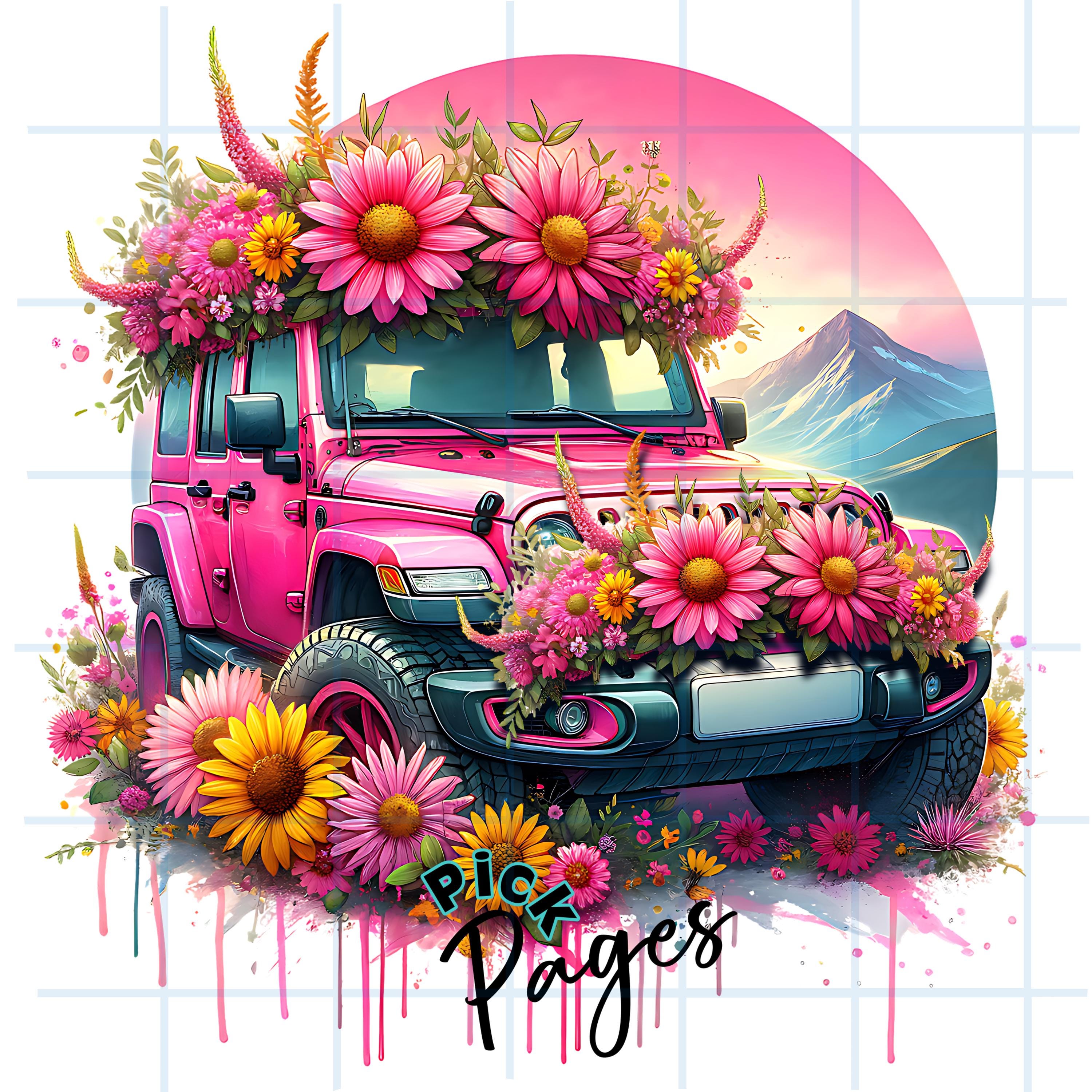 Pink off Road 4x4 Png, Pink 4x4 With Flowers Png, Bright Pink off Road ...