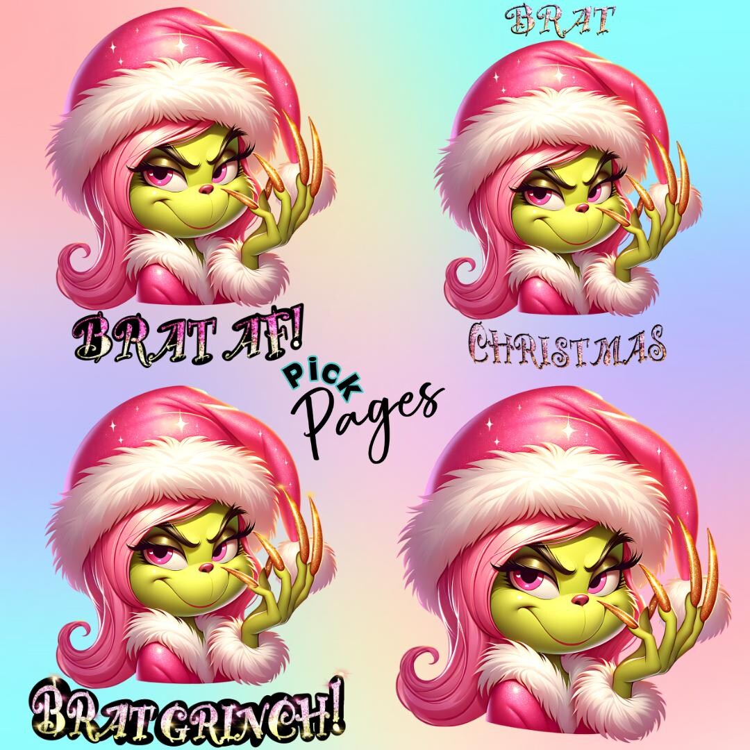 Pink Brat Grouch Christmas PNG Bundle: Snarky Baddie Clipart (digital ...