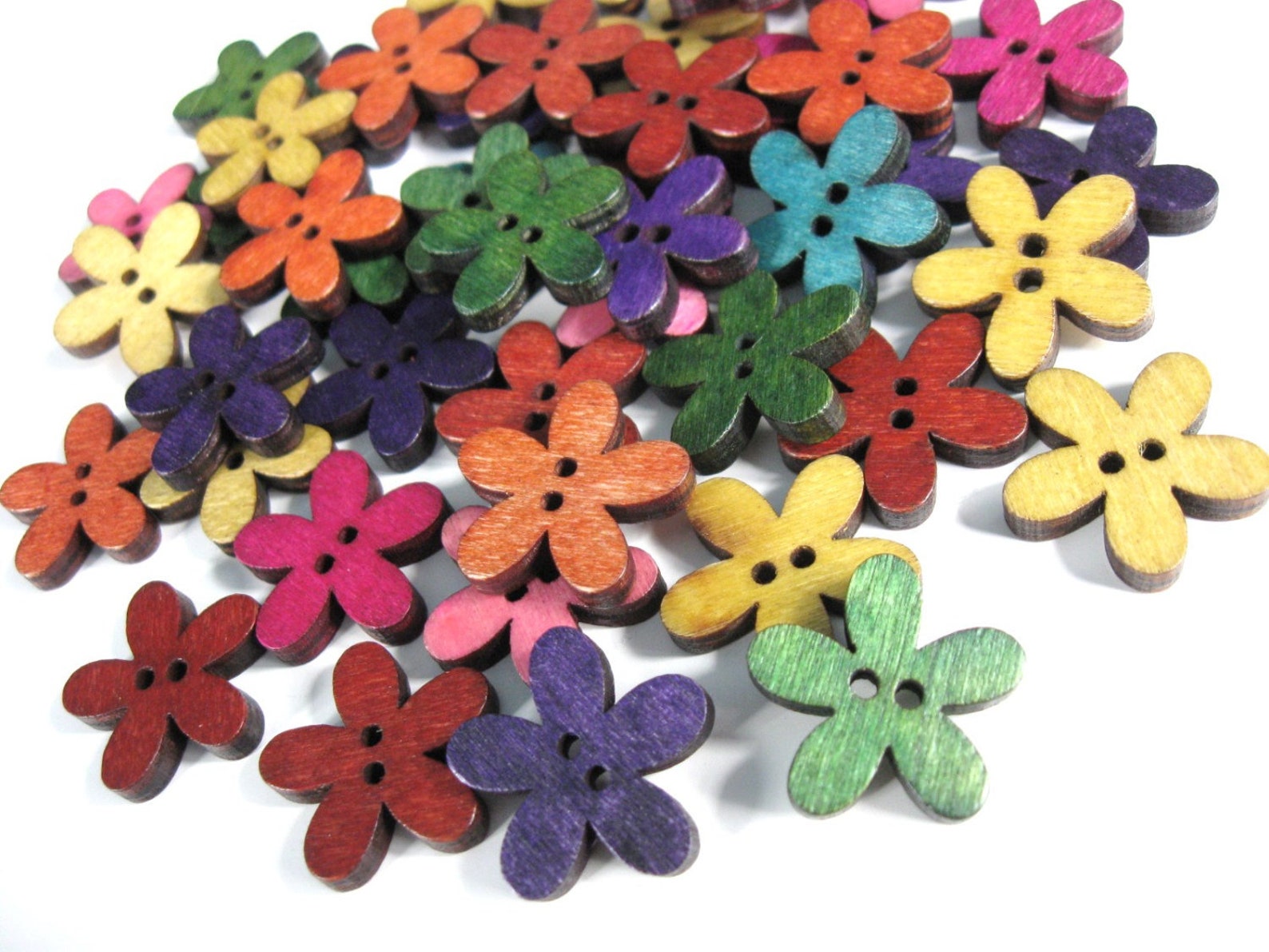 25 Colorful Wood Buttons, Flower Shape Mixed Buttons, Wooden Sewing ...