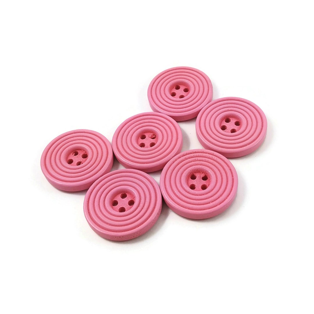 25mm Pink Buttons, 6 Wooden Sewing Buttons, 1 Inch Wood Knitting Button ...