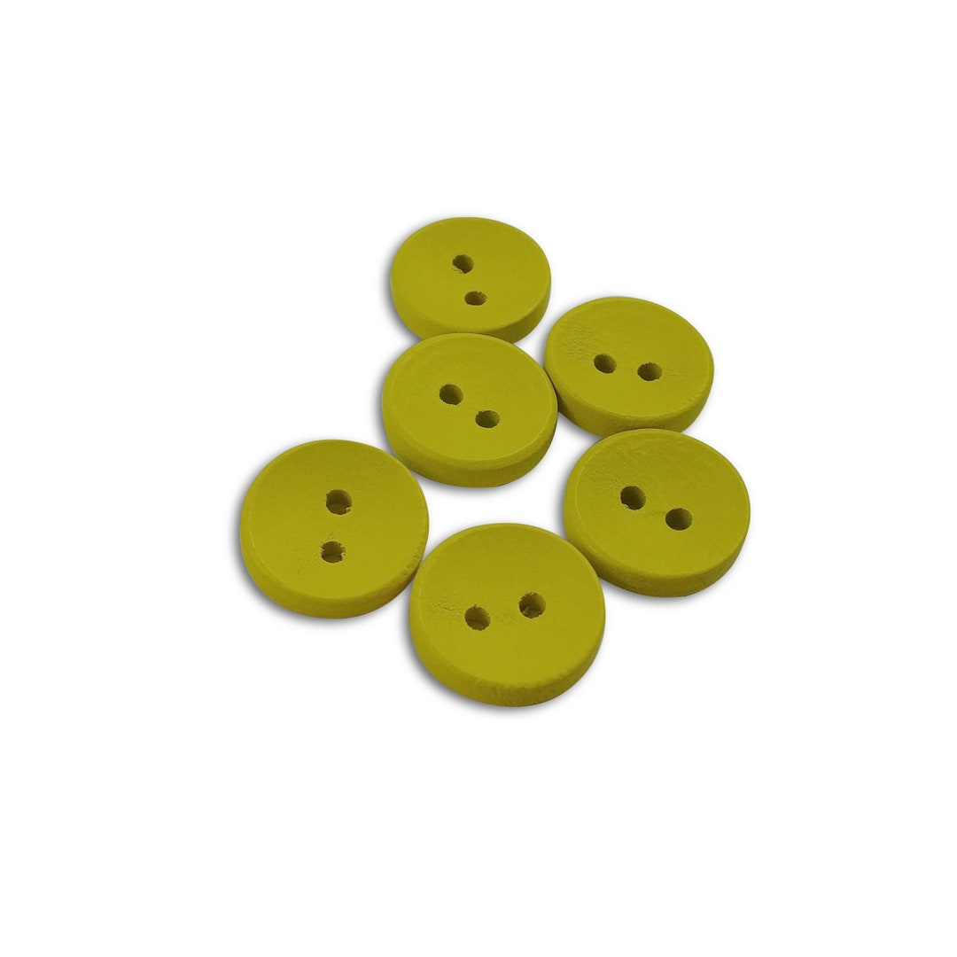 15mm Yellow Wooden Buttons - Set of 6 Small Sewing Buttons for Knitting ...
