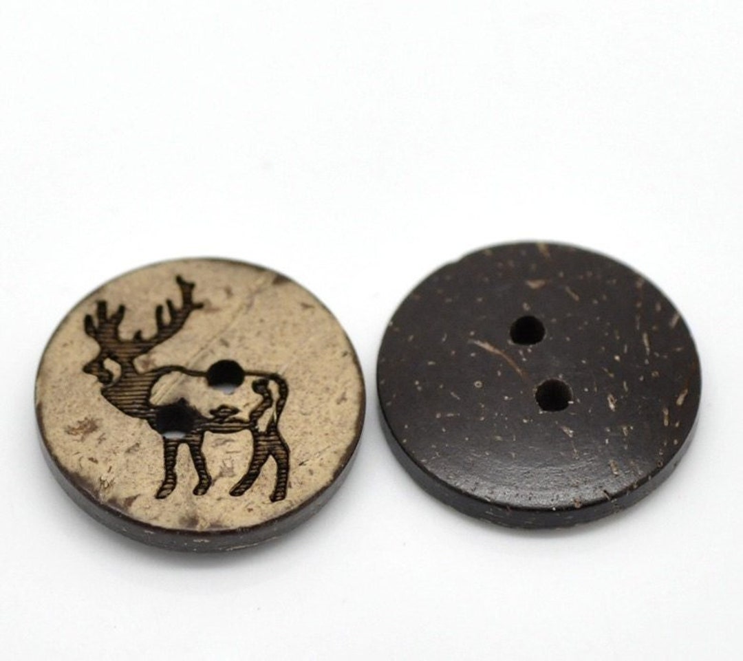 Deer Coconut Buttons, 18mm Rustic Wooden Buttons, 10pcs Elk Sewing ...