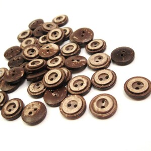10 Brown Coconut Shell Buttons 13 or 15mm - Rustic Circle Wooden Sewing ...