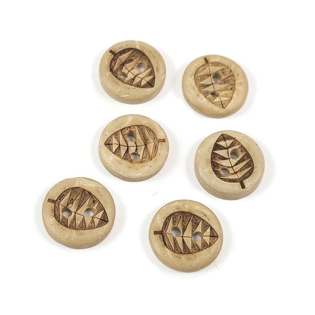 6 Coconut Shell Buttons 13mm - Rustic Leaf - Sewing, Knitting and ...