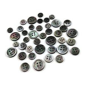 Grey Mother of Pearl Buttons, 9mm 10mm 11mm 15mm, Natural Black Lip ...