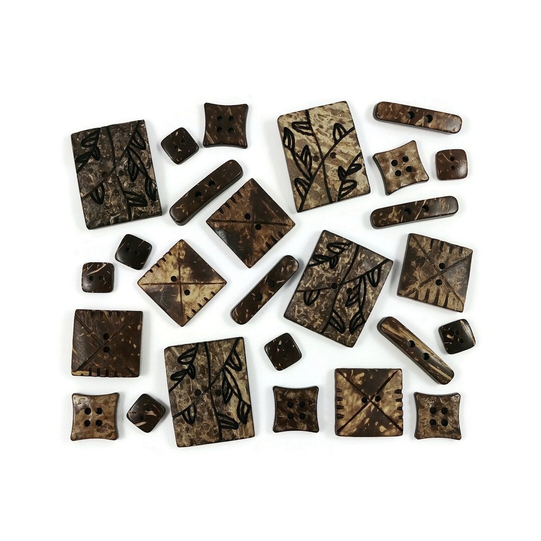 Rectangle and Square Coconut Buttons, Rustic Wooden Sewing Buttons ...
