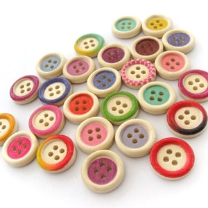 25 Mixed Color Buttons, 15mm Assorted Wooden Buttons, Decorative Craft ...
