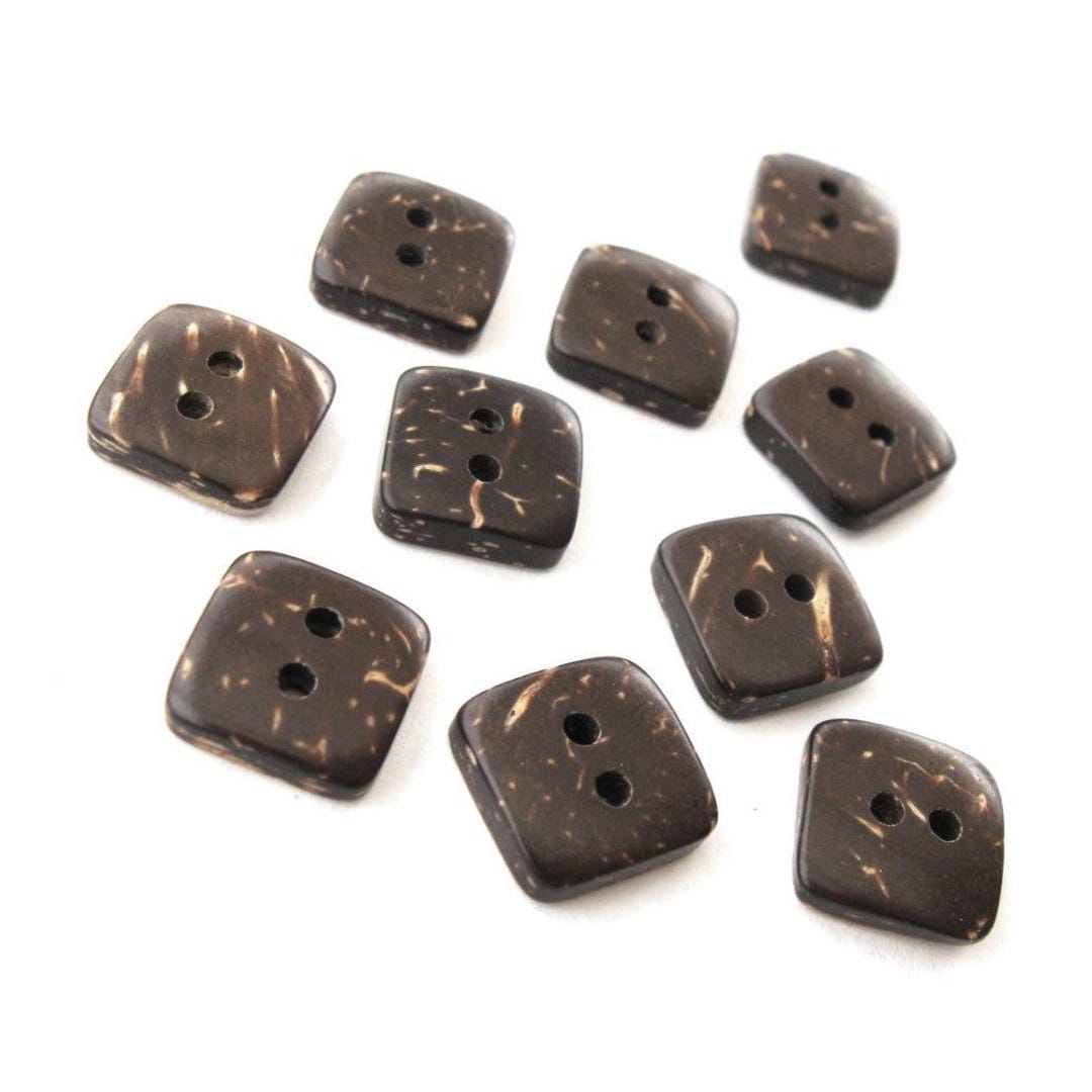 10 Square Coconut Buttons, Rustic Wooden Sewing Buttons, Unique Natural ...