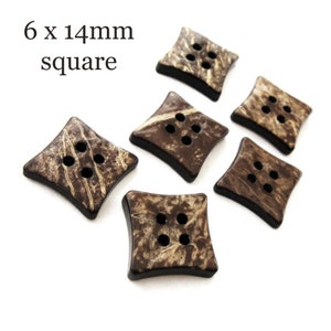 10 Square Coconut Buttons, Rustic Wooden Sewing Buttons, Unique Natural ...