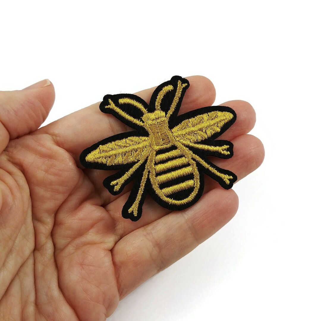 Gold Bee Iron on Patch, Embroidered Sew on Bee Patch, Stick on Applique ...