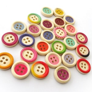 25 Mixed Color Buttons, 15mm Assorted Wooden Buttons, Decorative Craft ...