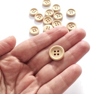15mm Small Wooden Buttons - 4 Holes Shirt Sewing Buttons - Natural Wood ...