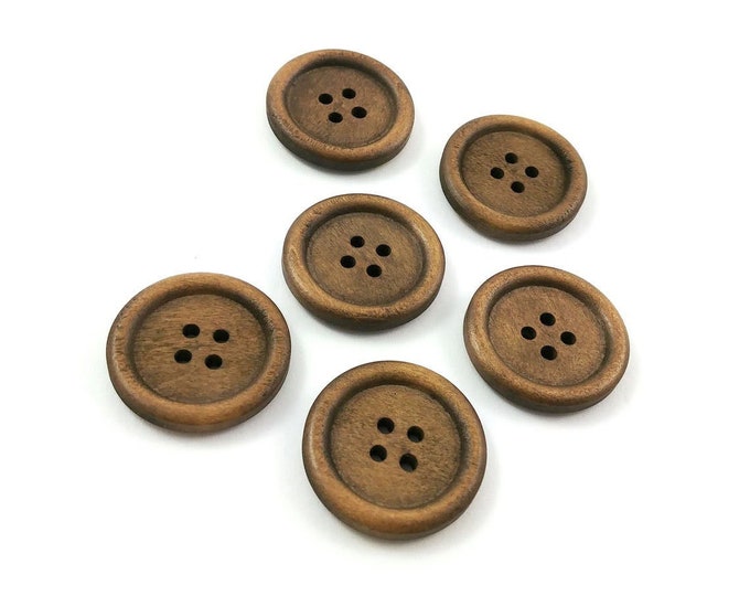 25mm Wooden Buttons, 1 Inch Wood Sewing Buttons, 6 Tan Brown Buttons ...